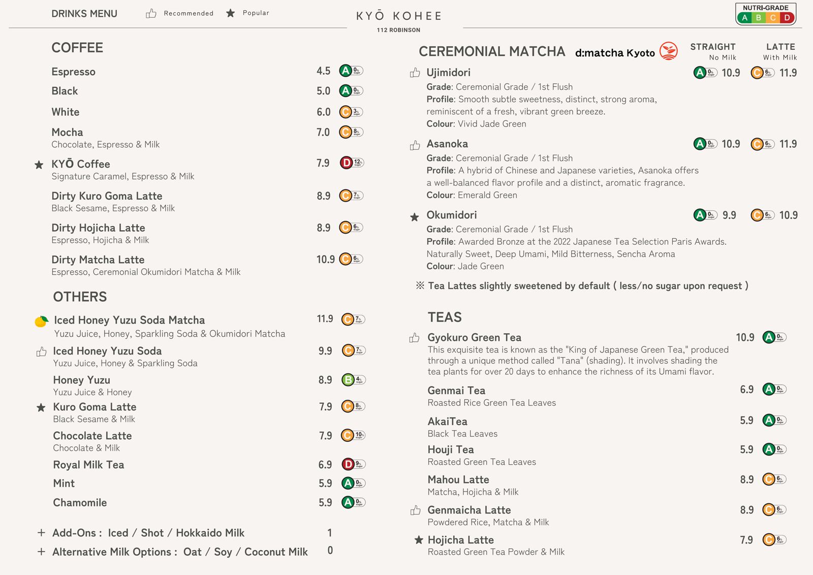 112 Robinson Food Menu – KYŌ KOHEE